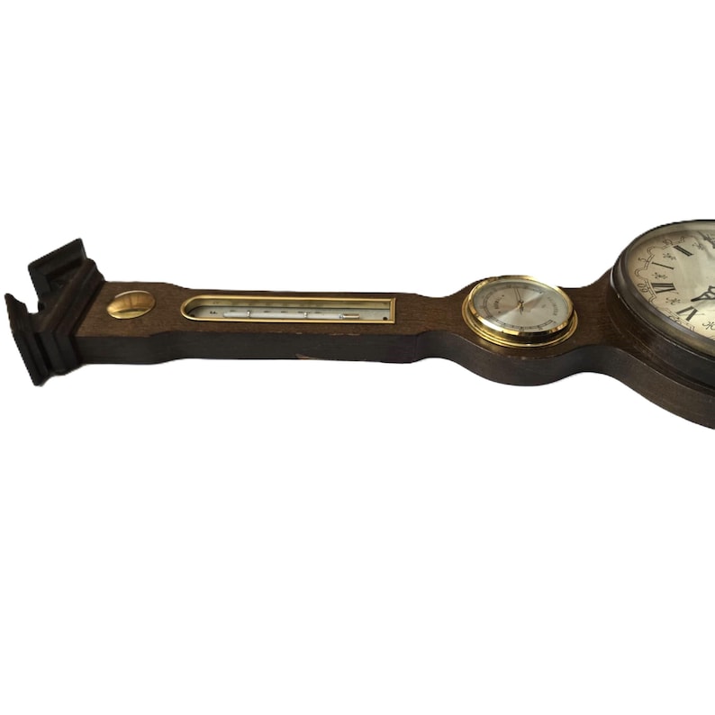 Vintage Barometer Thermometer Hygrometer Clock Large Wooden Weather ...