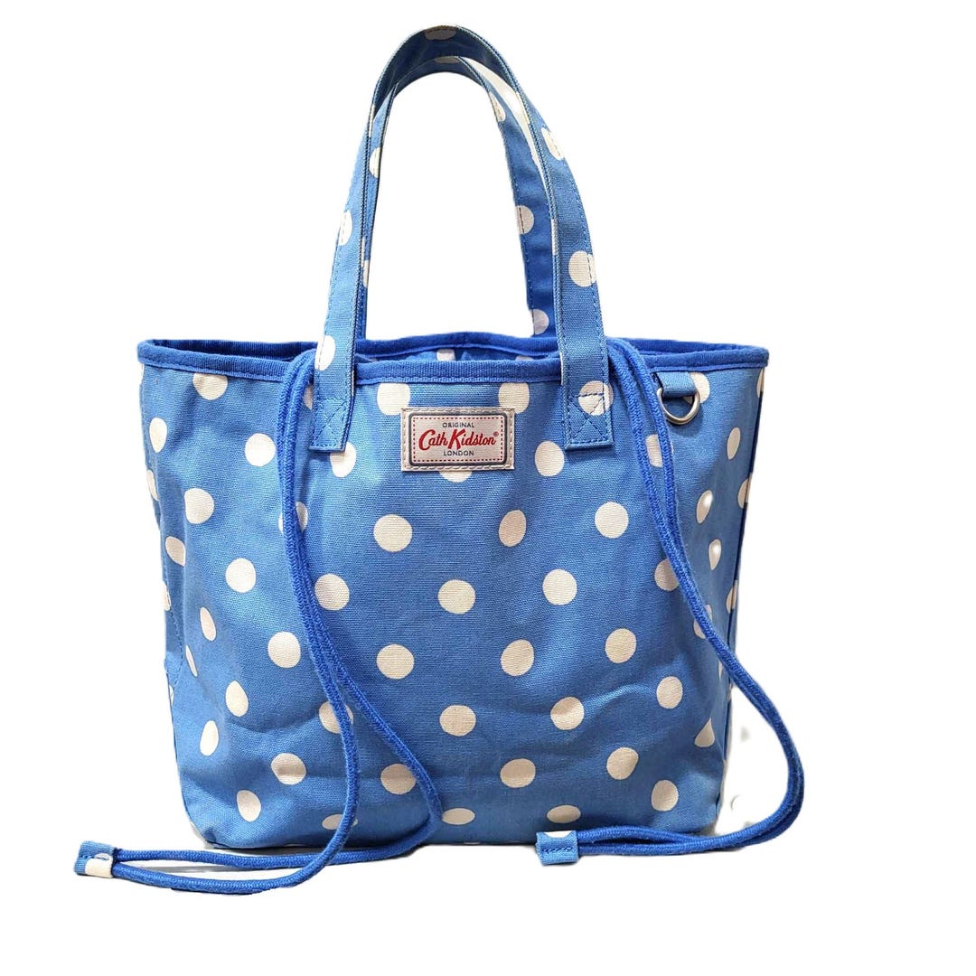 Vintage Cath Kidston London Blue White Dots Tote Bag Drawstring Closure ...