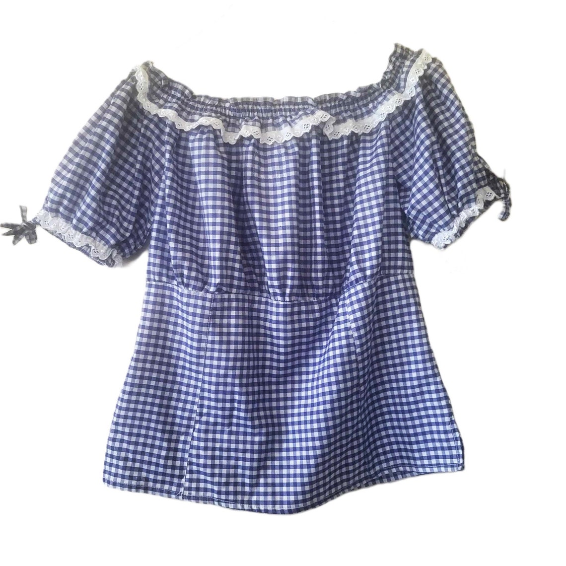 Vintage German Dirndl Blouse, Blue White Check Plaid Pattern, Gingham ...