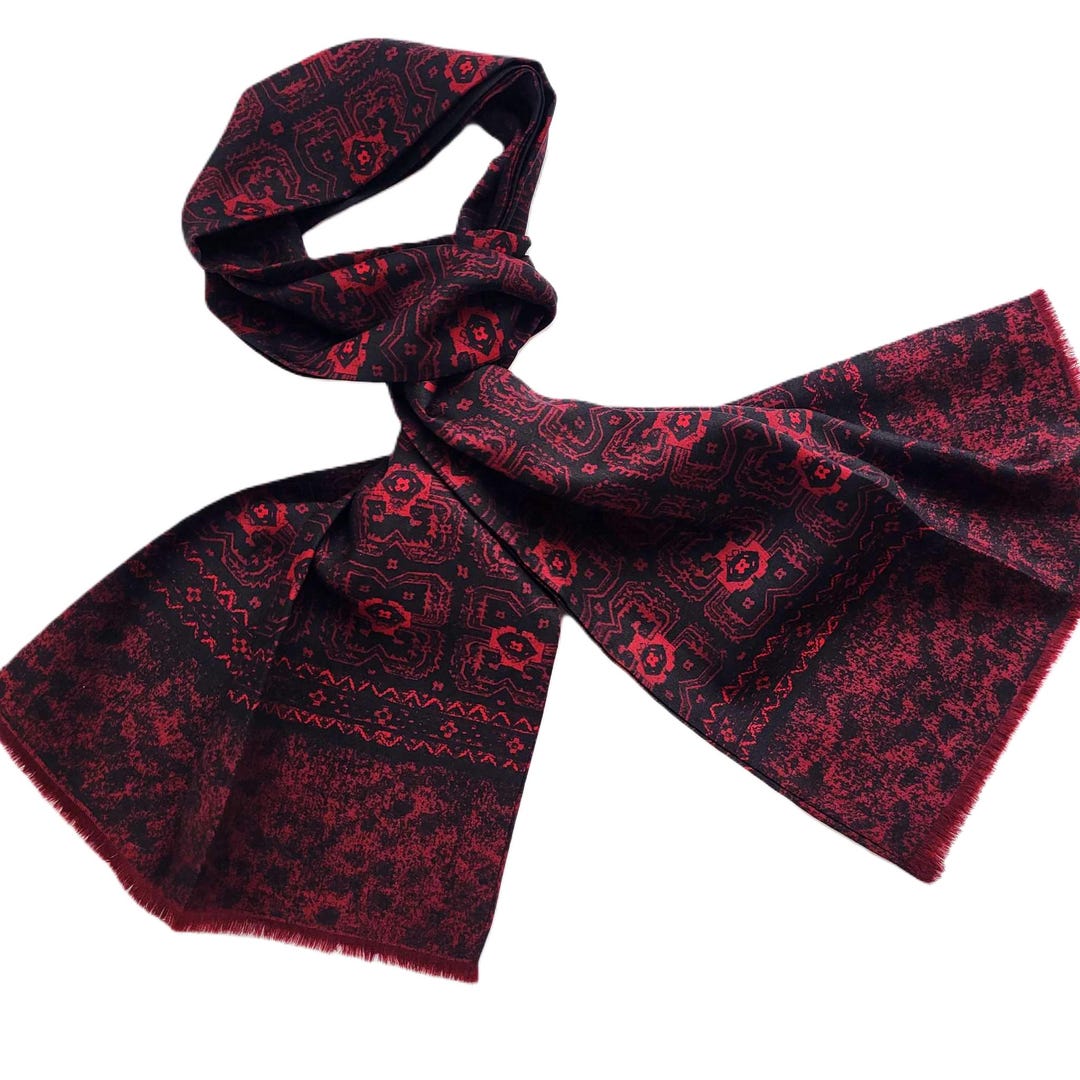 Vintage Men Silk Wool Long Scarf With Abstract Geometric Pattern in ...
