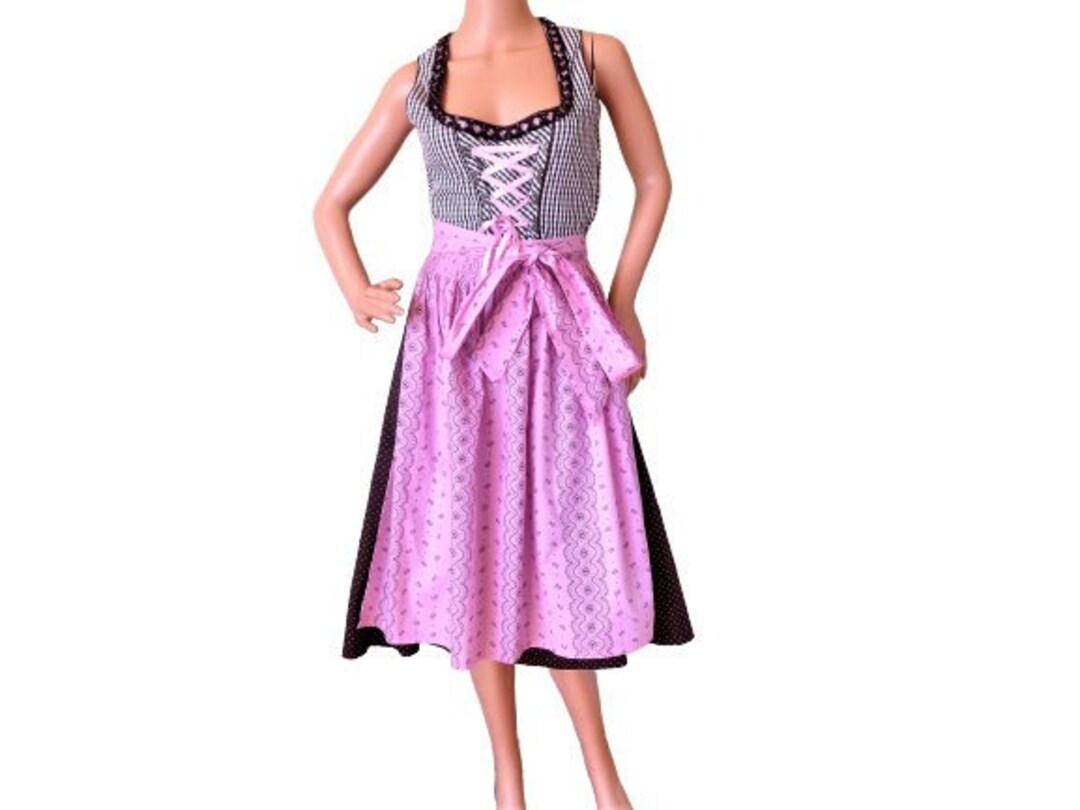 German Dirndl Dress With Apron, Pink Brown Bavarian Dress, Trachten ...