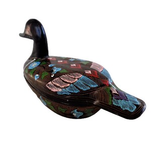 Black Lacquer Duck Box With Lid, Carved Wood Hand Painted Trinket ...
