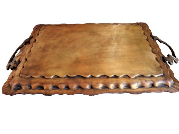 Large Egyptian Tray, Etched Brass Copper Inlay Rectangle Serving Tray ...