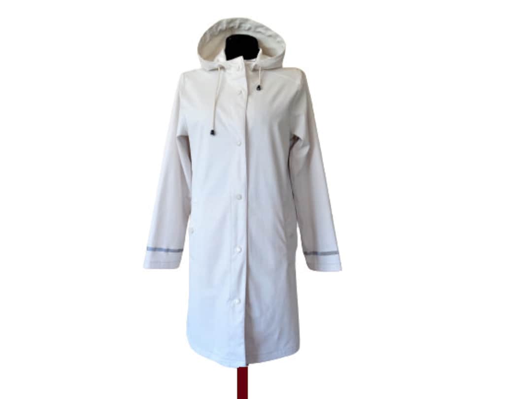 White Womens Raincoat, Vintage Rain Coat Slicker Hooded, PVC Long Rain ...