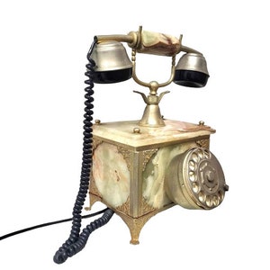 Vintage Onyx Rotary Telephone, Dial Phone Gold Plated Green Marble ...
