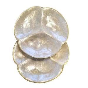 Vintage Capiz Shell Plate, Brass Trim, Seafood Serving Dish, Divided ...