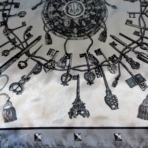 Vintage Metallic Gray Black Satin Scarf Gothic Medieval Themed Key ...