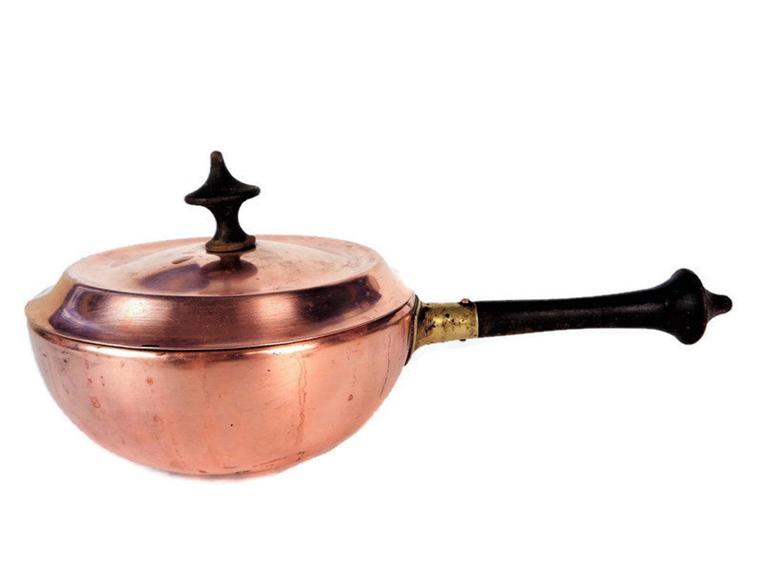 Vintage Copper Saucepan With Lid and Wooden Handle, Dutch Copper ...