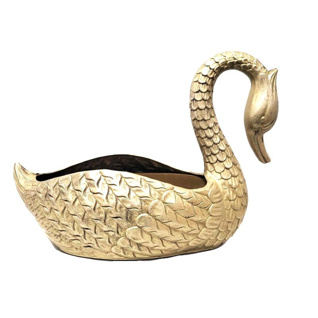 Vintage Brass Swan Planter Large Jardiniere With Insert Bronze Flower ...