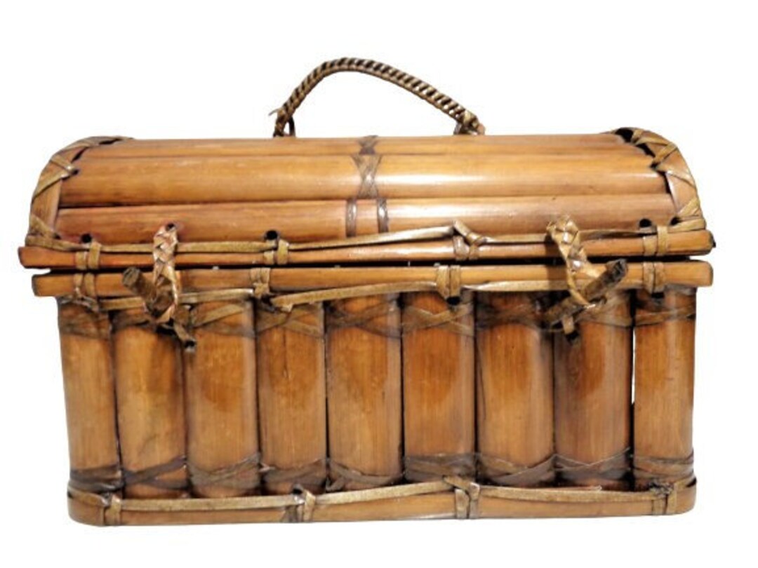 Bamboo Wooden Trunk, Treasure Chest, Large Trinket Box With Hinged Lid ...