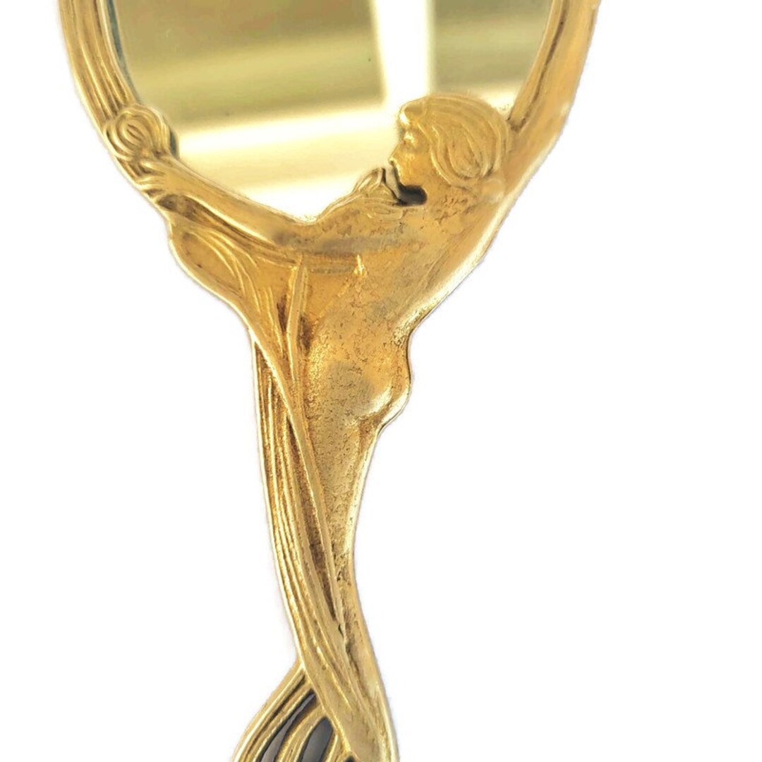 Vintage Brass Hand Mirror With Lady Figure, Handheld Vanity Make up ...