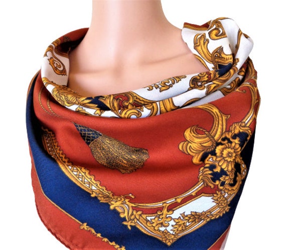 Vintage Royal Scarf, Large Square Women's Scarf, Red … - Gem