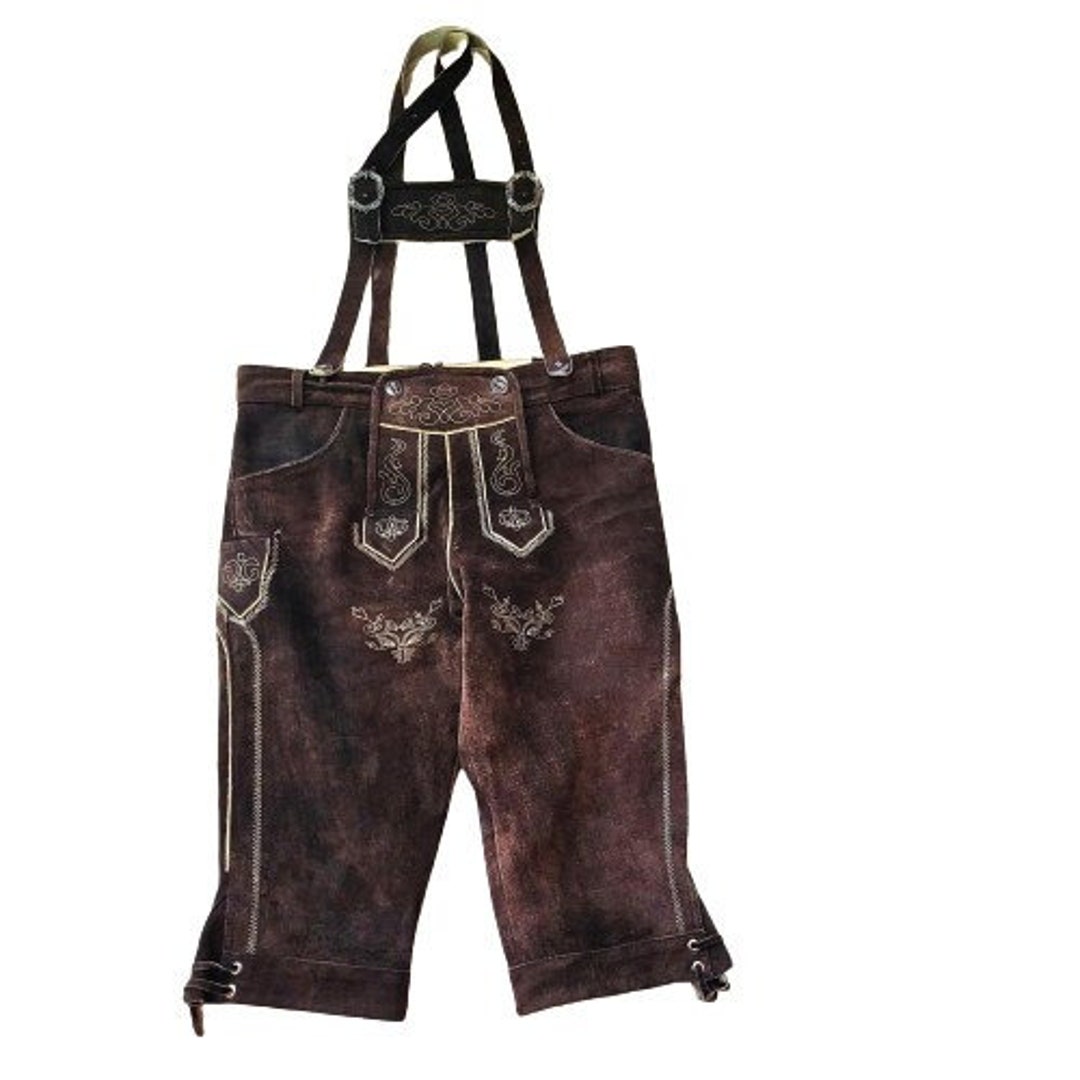 Bavarian Trachten Men Shorts Dirndl Brown Leather Suede Lederhosen ...