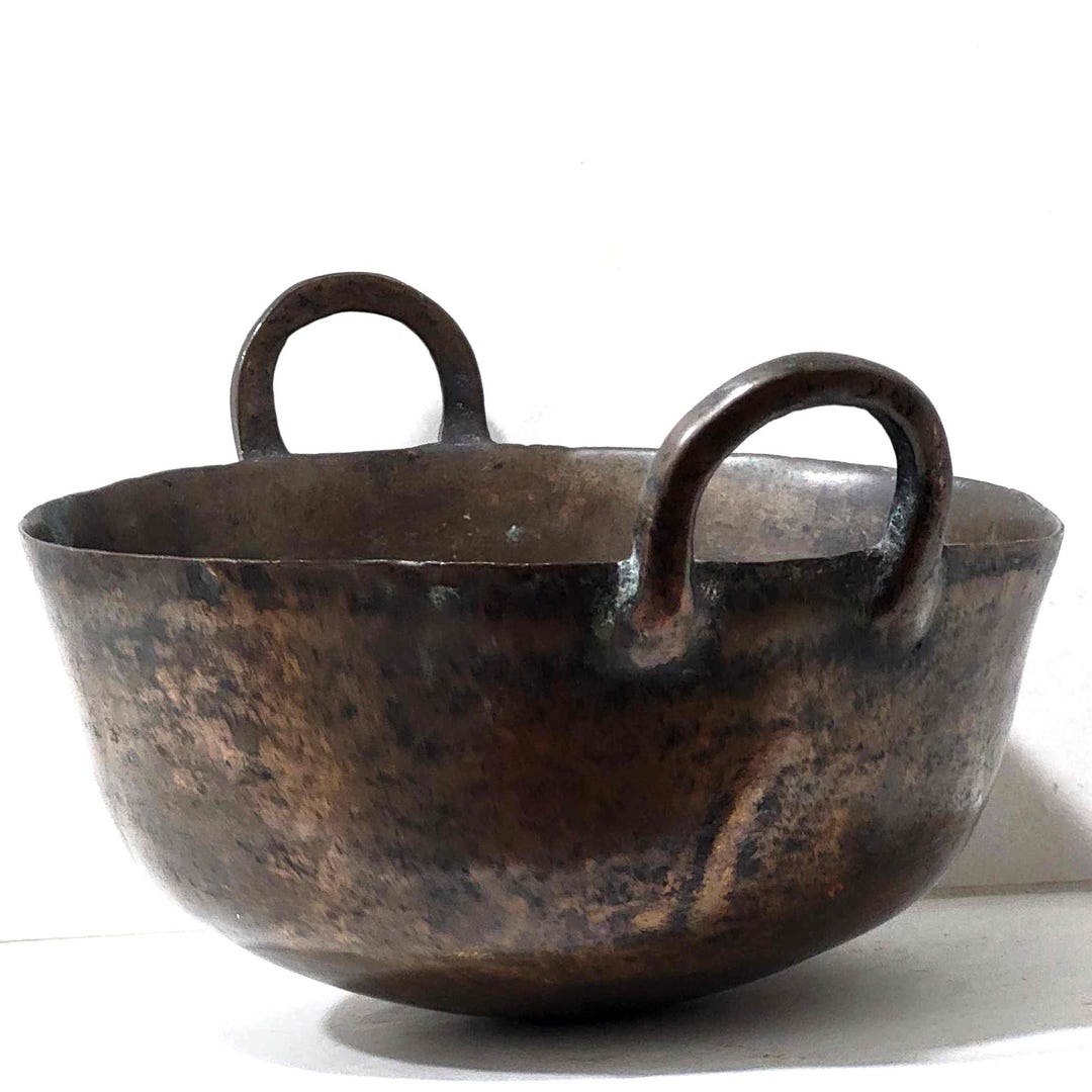 Antique Heavy Copper Pot Round Bottom Bowl With Handle Traditional ...