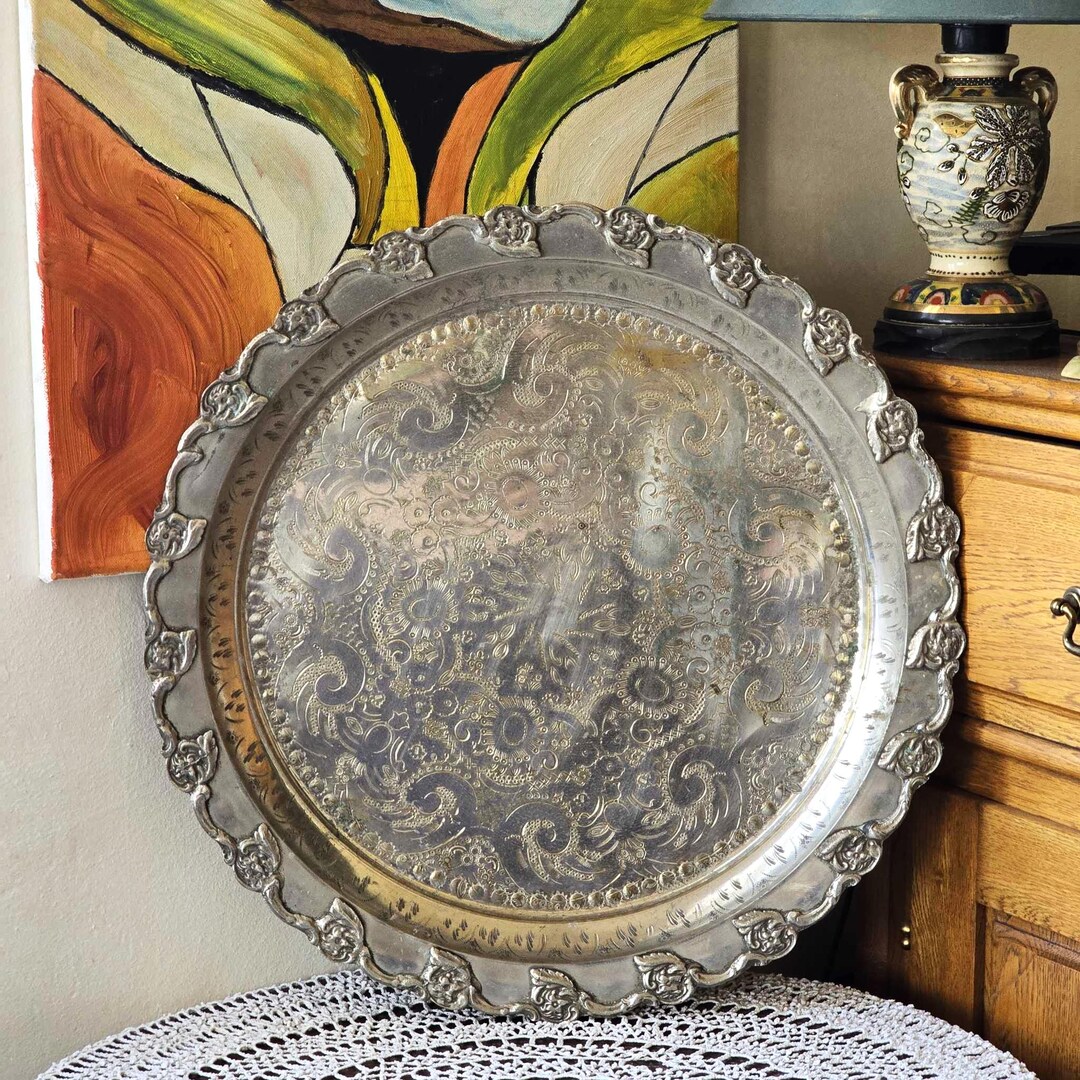 Extra Large Round Table Tray, Moroccan Tray Table Top, 50cm Huge ...