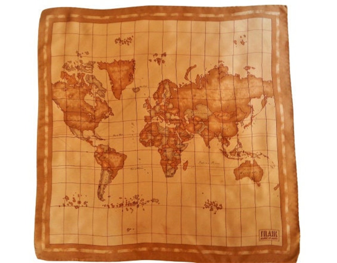 Alviero Martini Silk Scarf, World Map Print, Small Silk Scarves, Geo ...