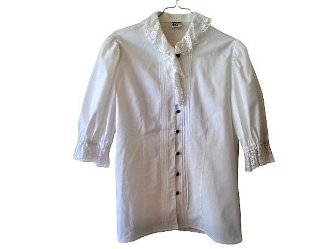 Lace Ruffle Blouse, White Dirndl Top With Puff Sleeves, Romantic Blouse ...