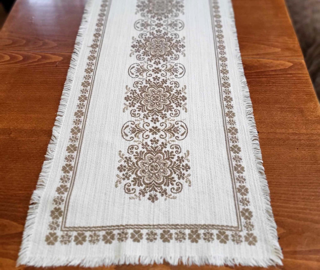 Austrian Woven Table Runner, Linen Cotton Table Topper, Beige Brown ...
