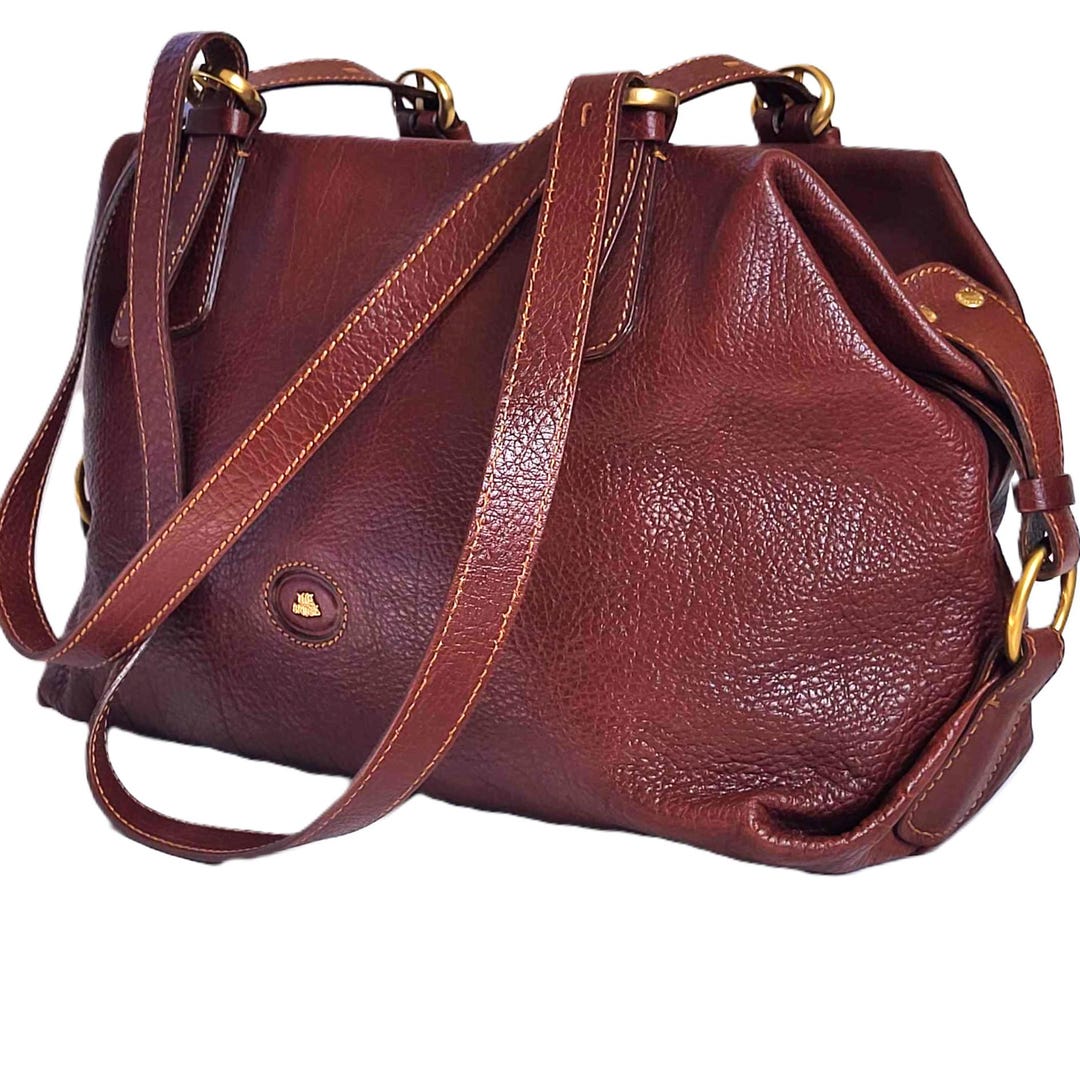 Vintage the BRIDGE Cognac Brown Leather Shoulder Bag Italian Handbag ...