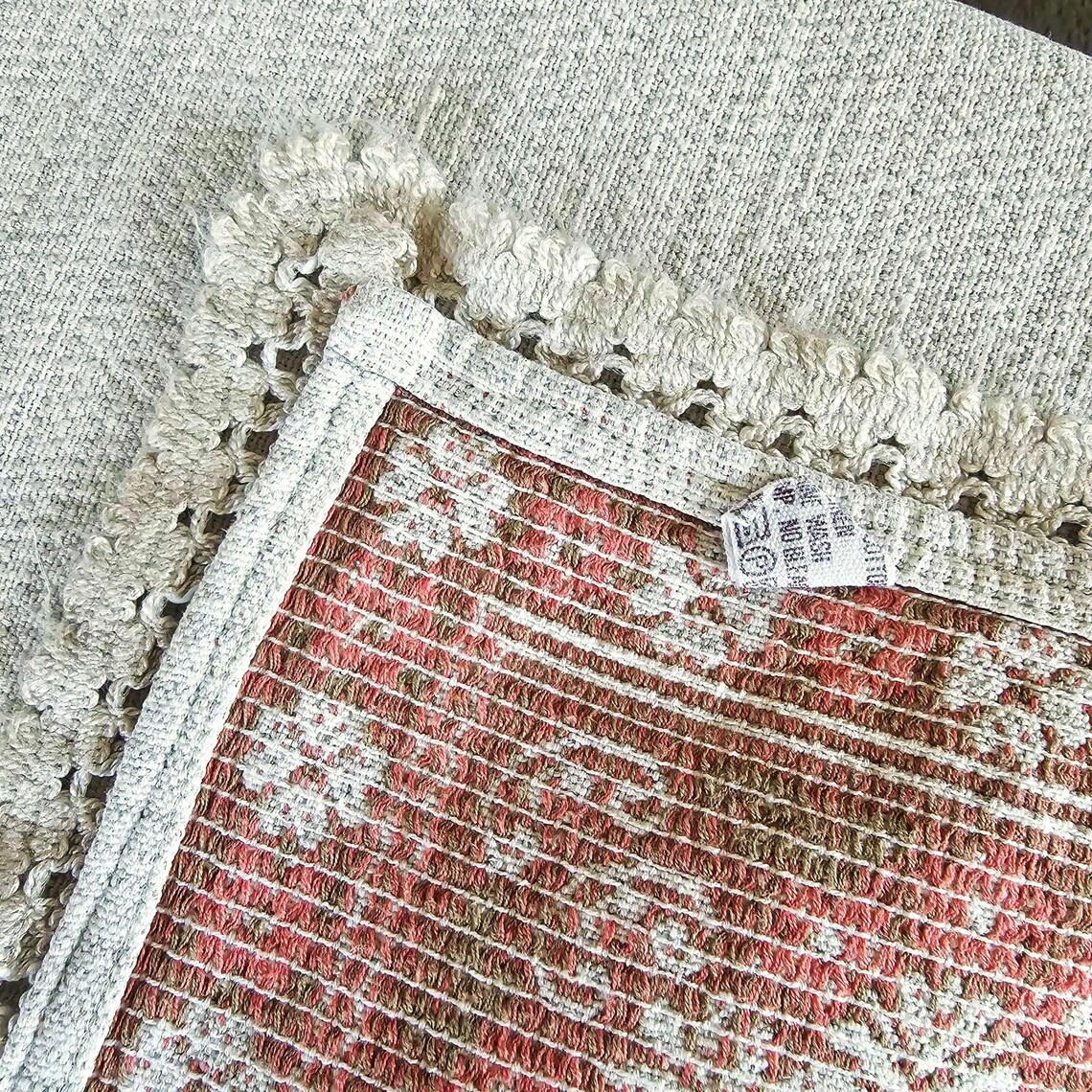 Vintage Austrian Folk Tablecloth Beige Pink Floral Design Linen Cotton ...