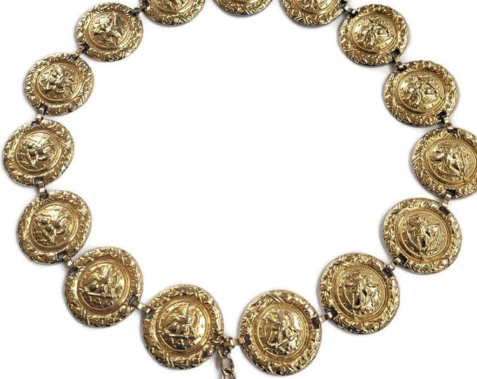 ESCADA Womens Gold Tone Medallion Chain Belt Eagle Design Gilded Metal ...