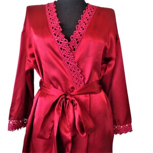 Vintage Dressing Gown, Red Satin Women's Robe, Wrap House Dress ...