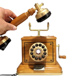 Vintage Phone in Wooden Case, Retro Rotary Dial Telephone, Museum ...