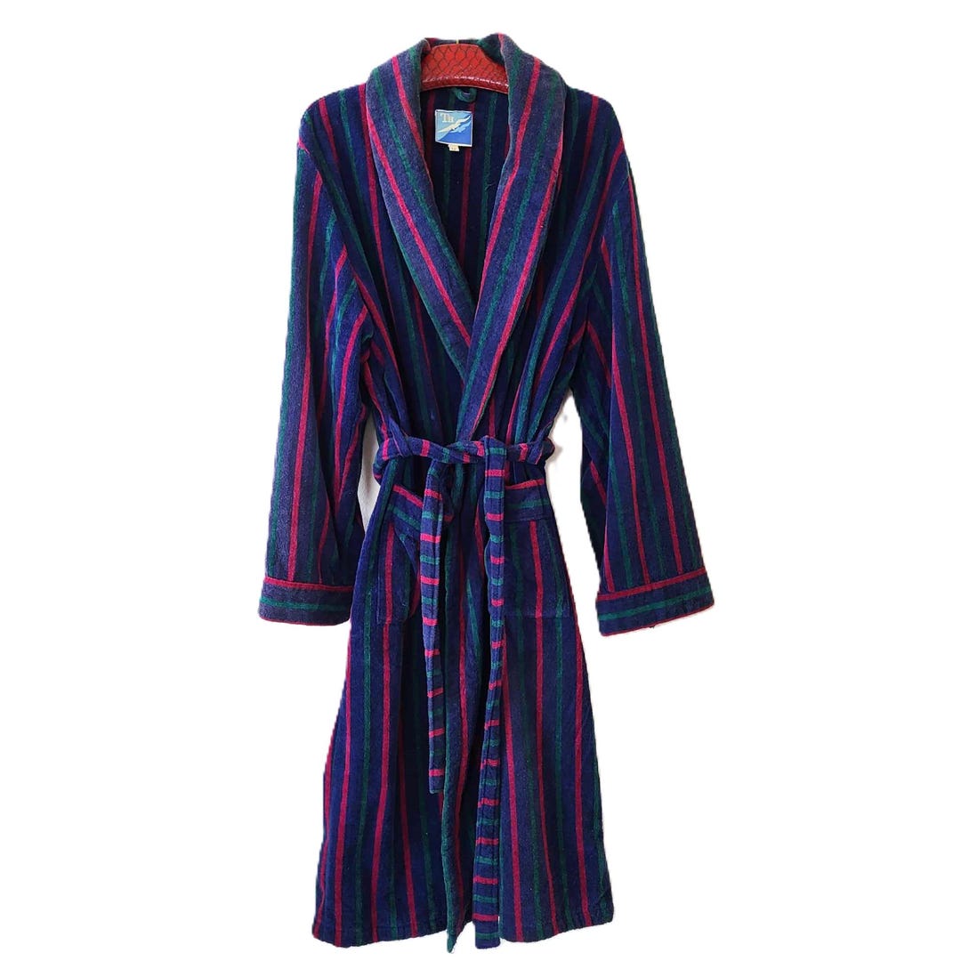 Vintage 80s Navy Terrycloth Bathrobe Men Unisex Wrap Terry Lounge or ...