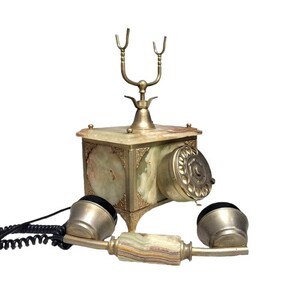 Vintage Onyx Rotary Telephone, Dial Phone Gold Plated Green Marble ...