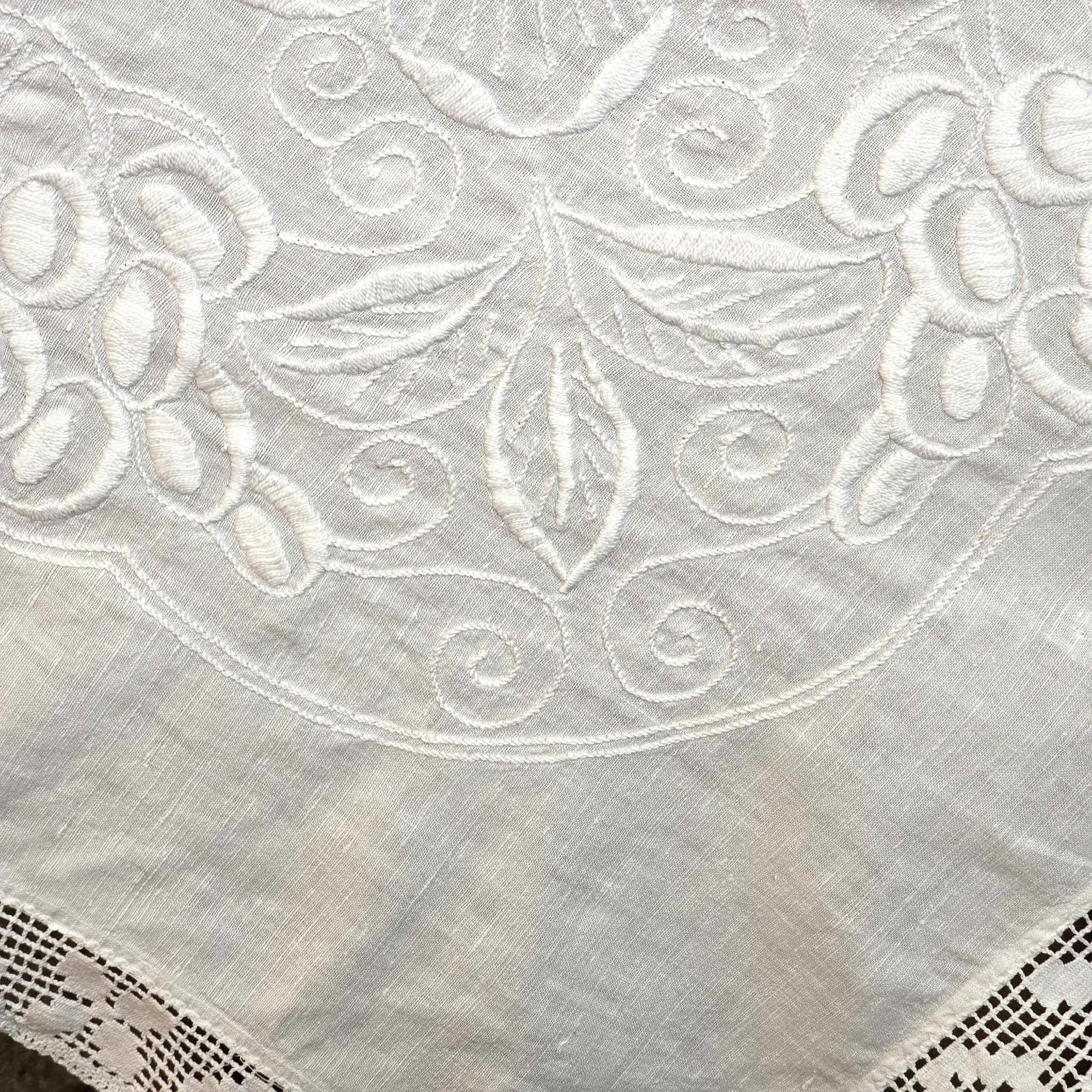 Vintage White Linen Tablecloth Hand Embroidered 56'' Square Wedding ...
