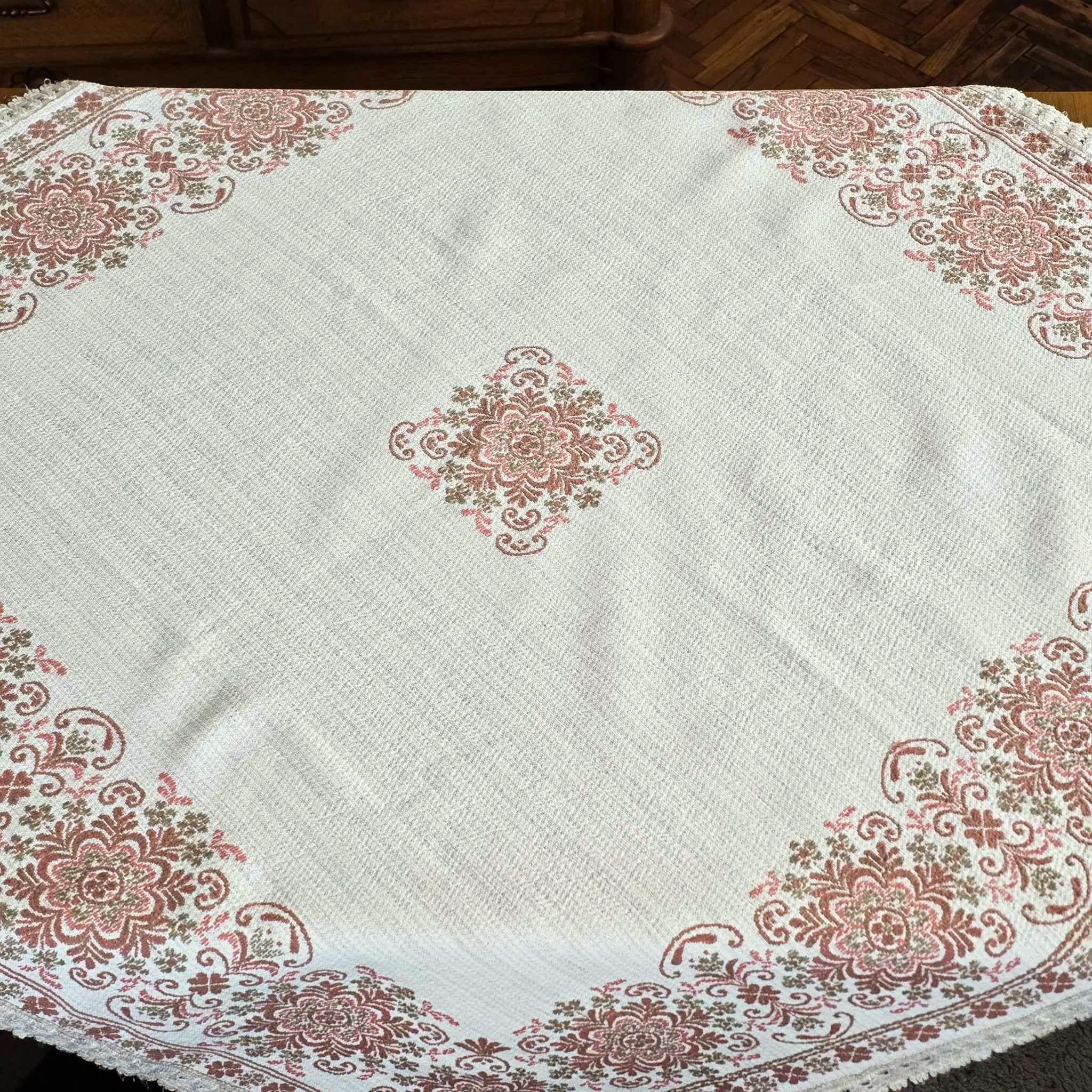 Vintage Austrian Linen Tablecloth Beige Pink Square Woven Table Cloth ...