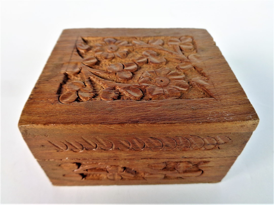 Indian Hand Carved Wooden Box, Snuff Box, Wood Jewelry Trinket Box - Etsy