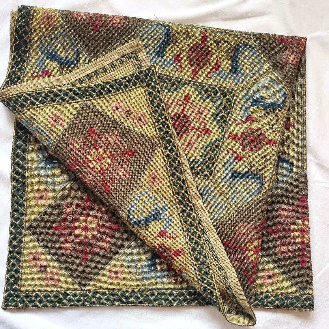 Greek Embroidered Linen Panel Cross Stitch Needlepoint Golden Pattern ...