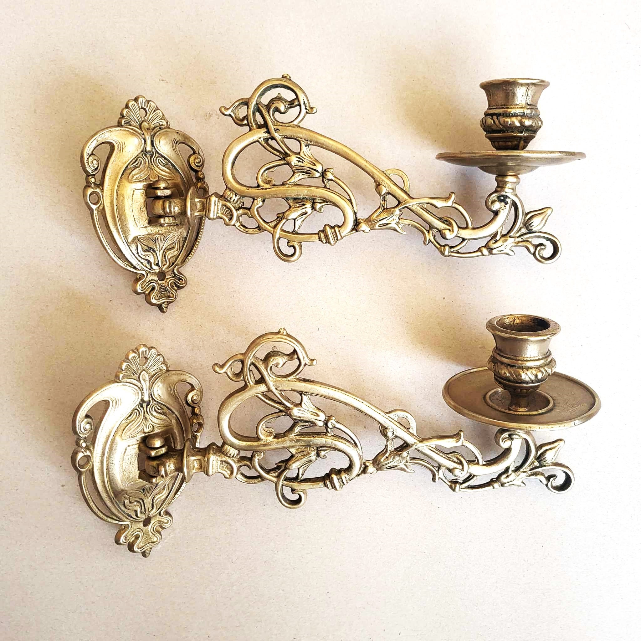 Antique Art Nouveau Piano Candlestick Sconce Pair Swing Arms Brass ...
