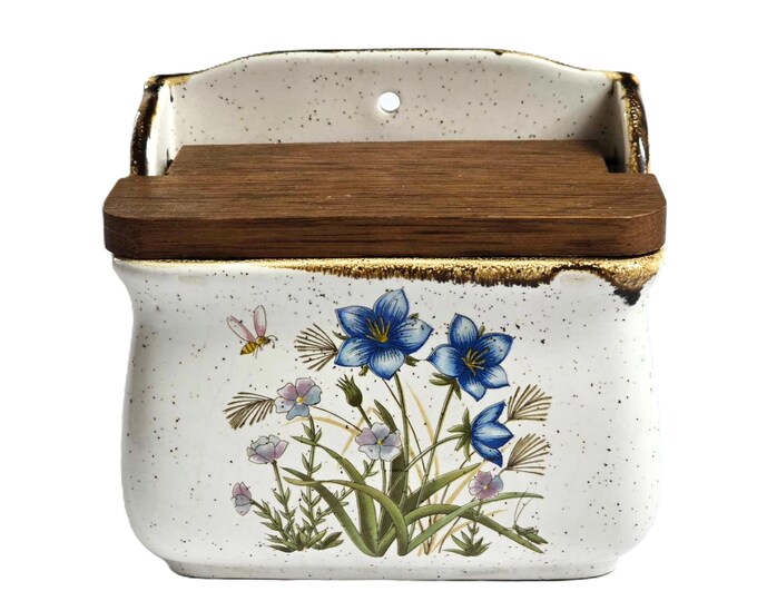 Vintage Japanese Ceramic Wall Salt Box With Wooden Lid Wildflower ...