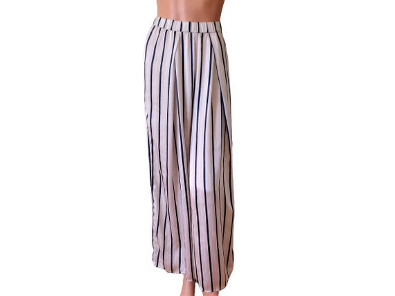 Wide Leg Palazzo Pants Navy Blue White Striped Trousers - Etsy