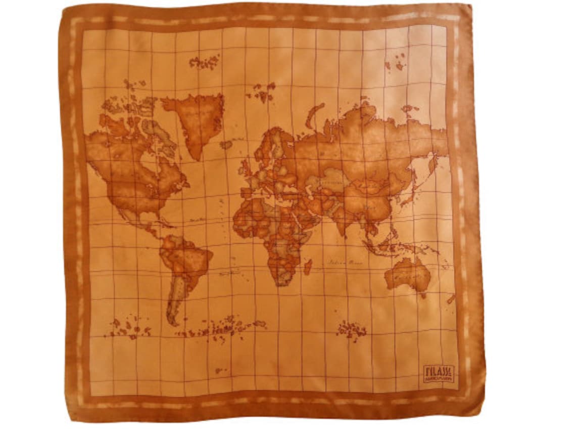Alviero Martini Silk Scarf World Map Print Small Silk - Etsy