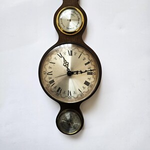 Vintage Barometer Thermometer Hygrometer Clock Large Wooden Weather ...