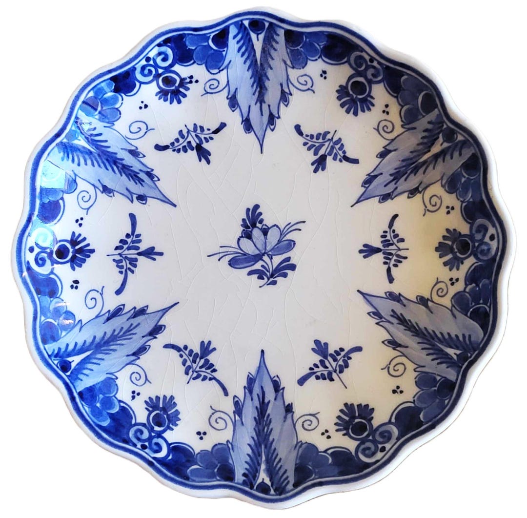 Delft Blue Wall Plate, Delftware Flower Motifs Small Decorative Home ...