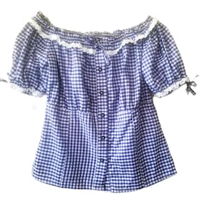 Vintage German Dirndl Blouse, Blue White Check Plaid Pattern, Gingham ...