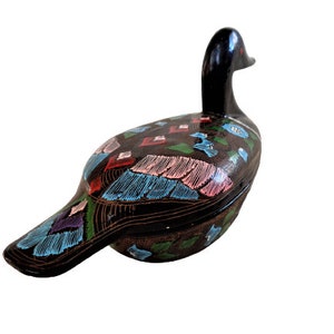 Black Lacquer Duck Box With Lid, Carved Wood Hand Painted Trinket ...