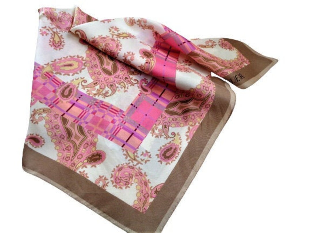 Vintage BASLER Silk Scarf Bandana, Paisley Print Pink Head Scarf - Etsy