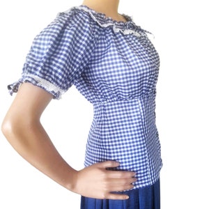 Vintage German Dirndl Blouse, Blue White Check Plaid Pattern, Gingham ...