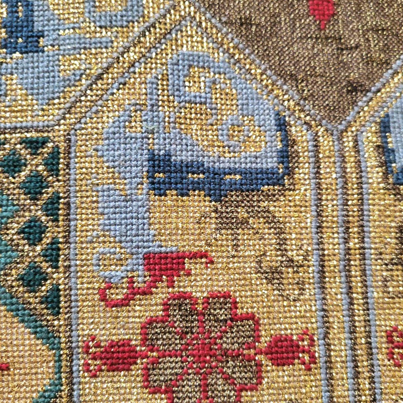 Greek Embroidered Linen Panel Cross Stitch Needlepoint Golden Pattern ...