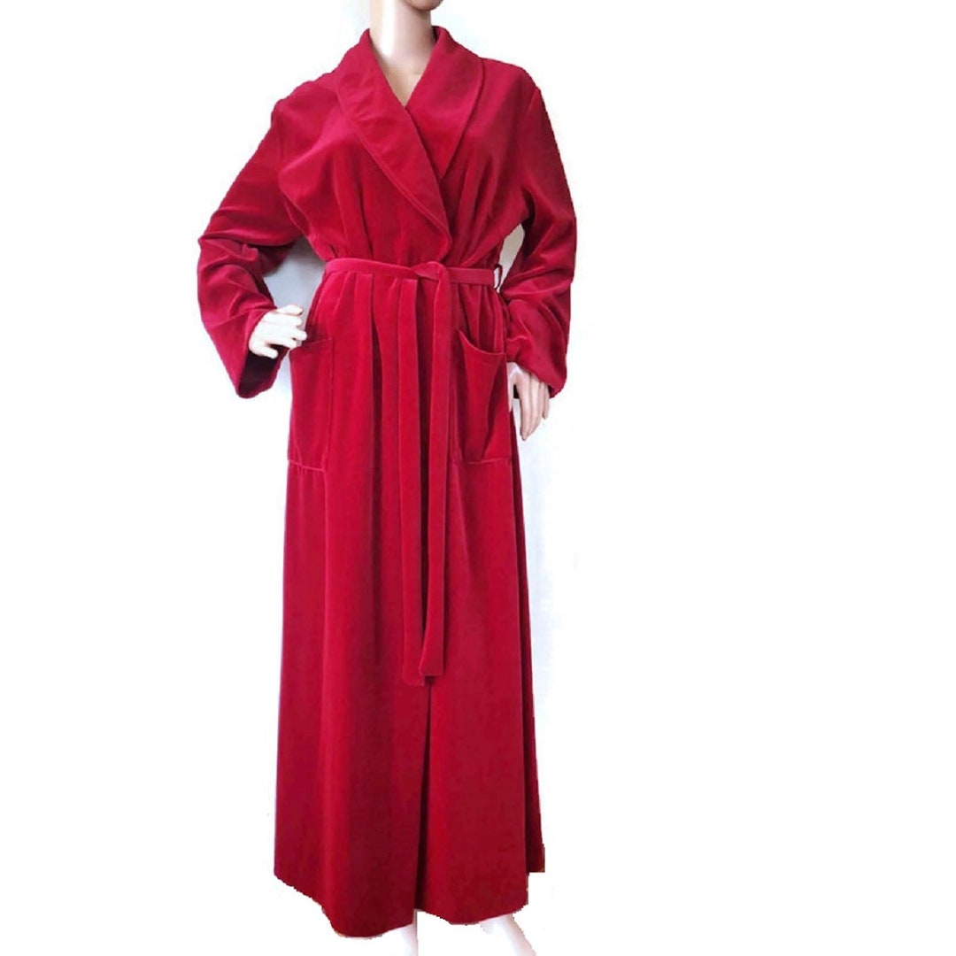 Vintage 1970s Red Velvet Robe, Maxi Women Dressing Gown, Courtaulds ...