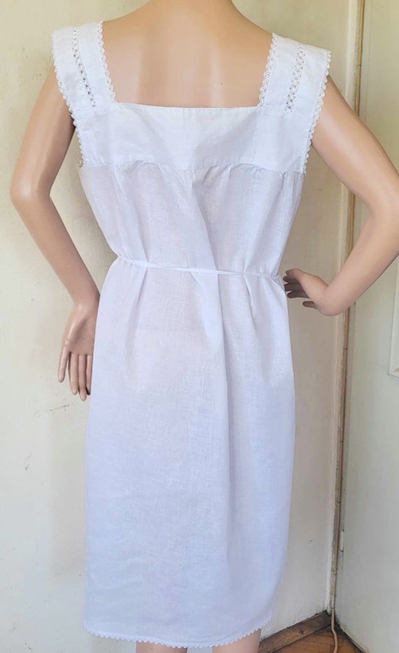 Antique Linen Under Dress, White Crochet Lace Nightgo… - Gem