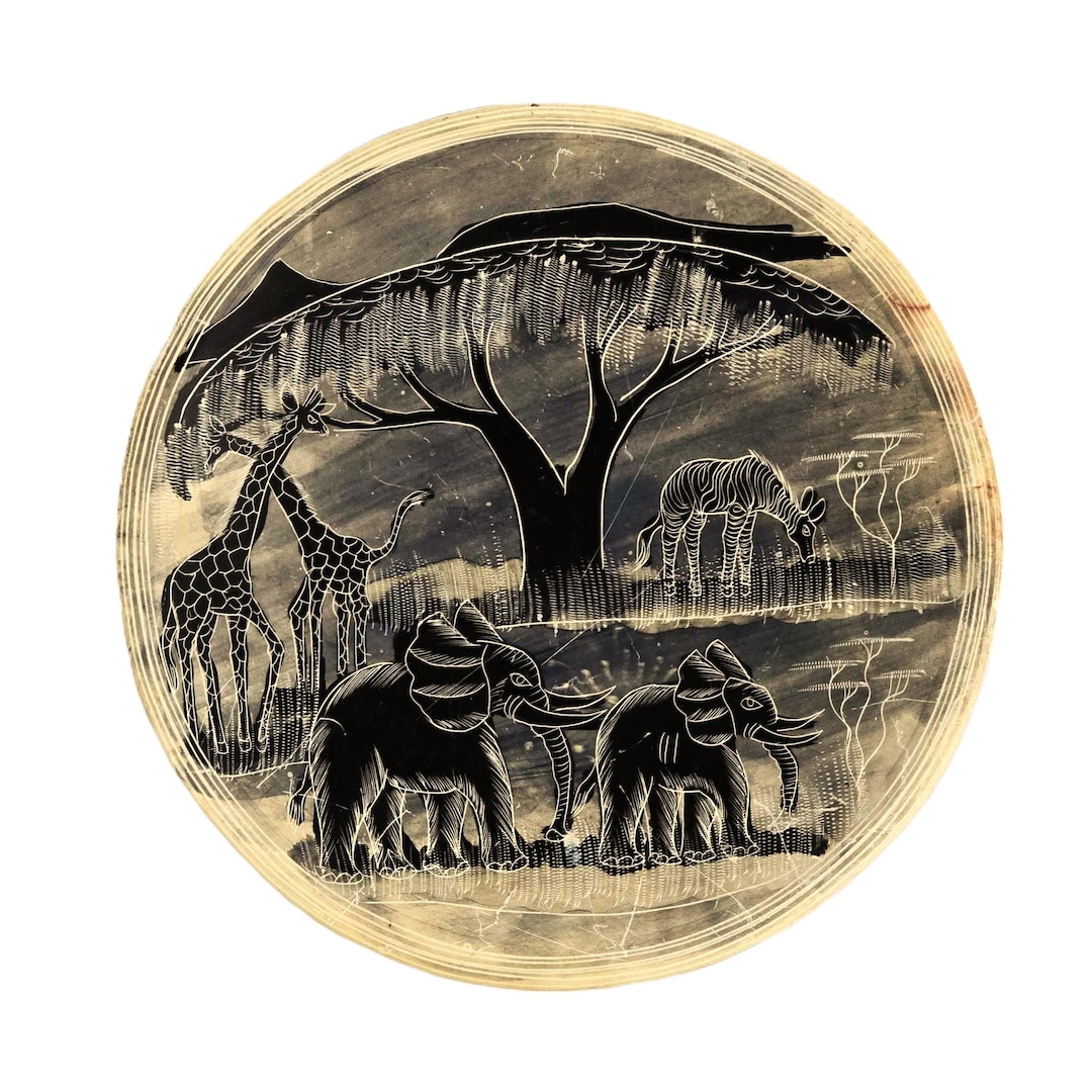 Vintage Kenyan Soapstone Plate: African Wildlife Safari Art, Mombasa ...