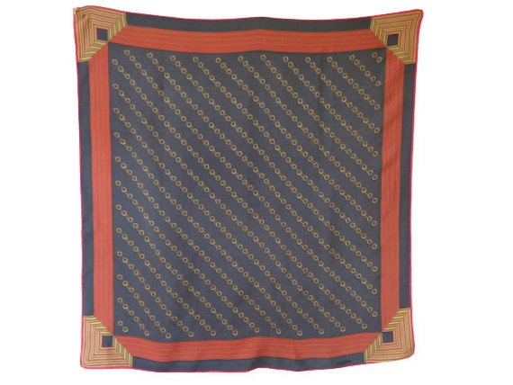 Chain Print Silk Scarf, Harper, Gray Orange Headscarf… - Gem