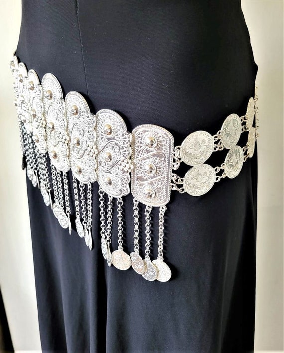 Chain Link Metal Belts, Silver Belly Dance Belt, Meda… - Gem