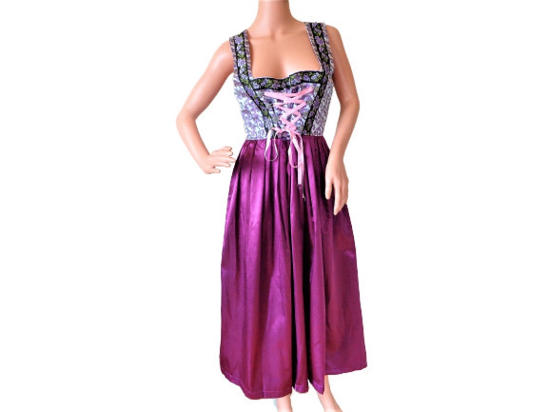 Vintage German Dirndl Dress, Purple Satin Trachten Dress, Oktoberfest ...